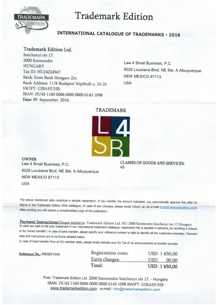 The Trademark Edition Scam - Law 4 Small Business (L4SB)